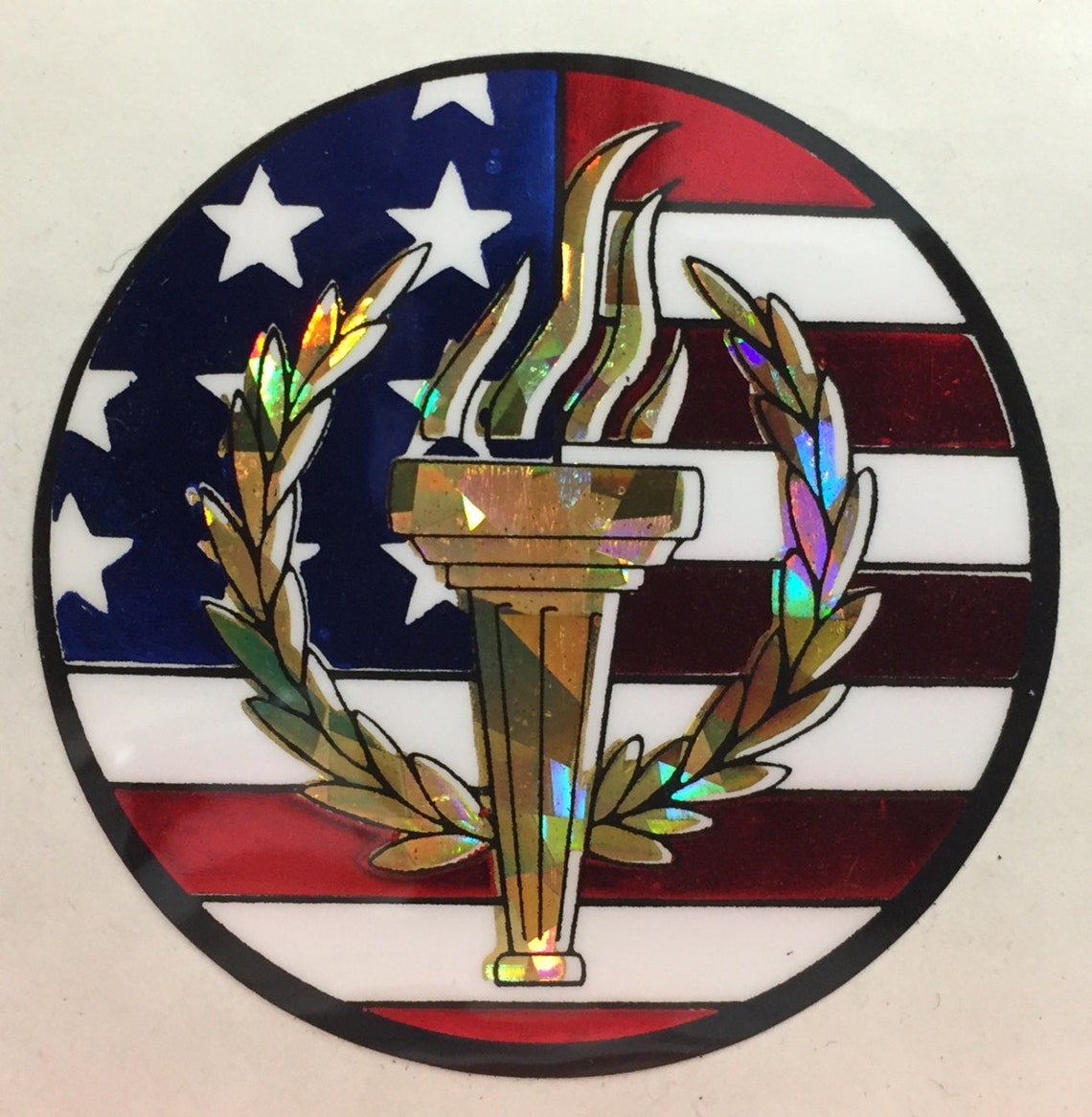 Lot of Two (2) - 2 Inch Victory Torch US Flag Hologram Mylar Stickers ...