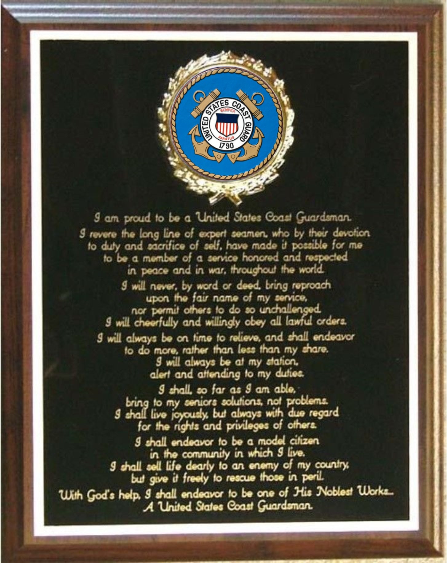 USCG / United States Coast Guard Creed Plaque Nice Patriotic | Etsy
