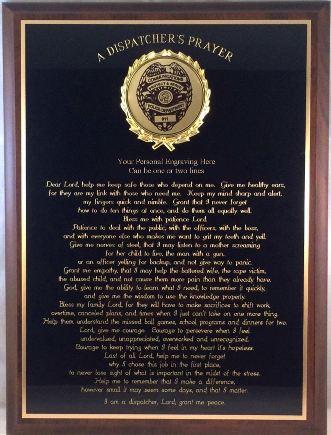 Beautiful Police / Fire / EMS 911 Dispatcher Prayer Plaque - Etsy