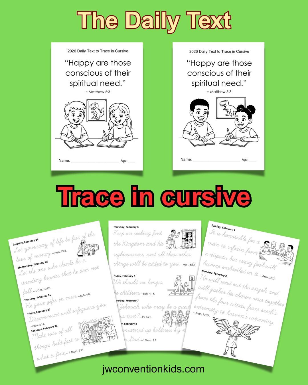 2026 Daily Text to Trace in Cursive PDF Printable JW Digital Download ...