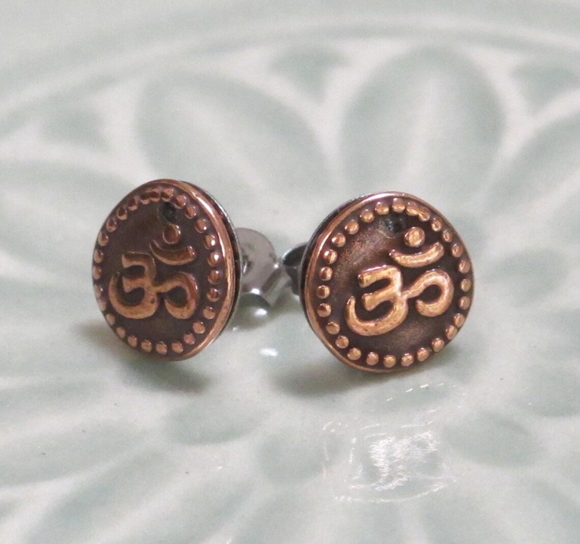 Ohm Stud Earrings, Singles or Pairs, Copper, Brass or Pewter, Om Yoga ...