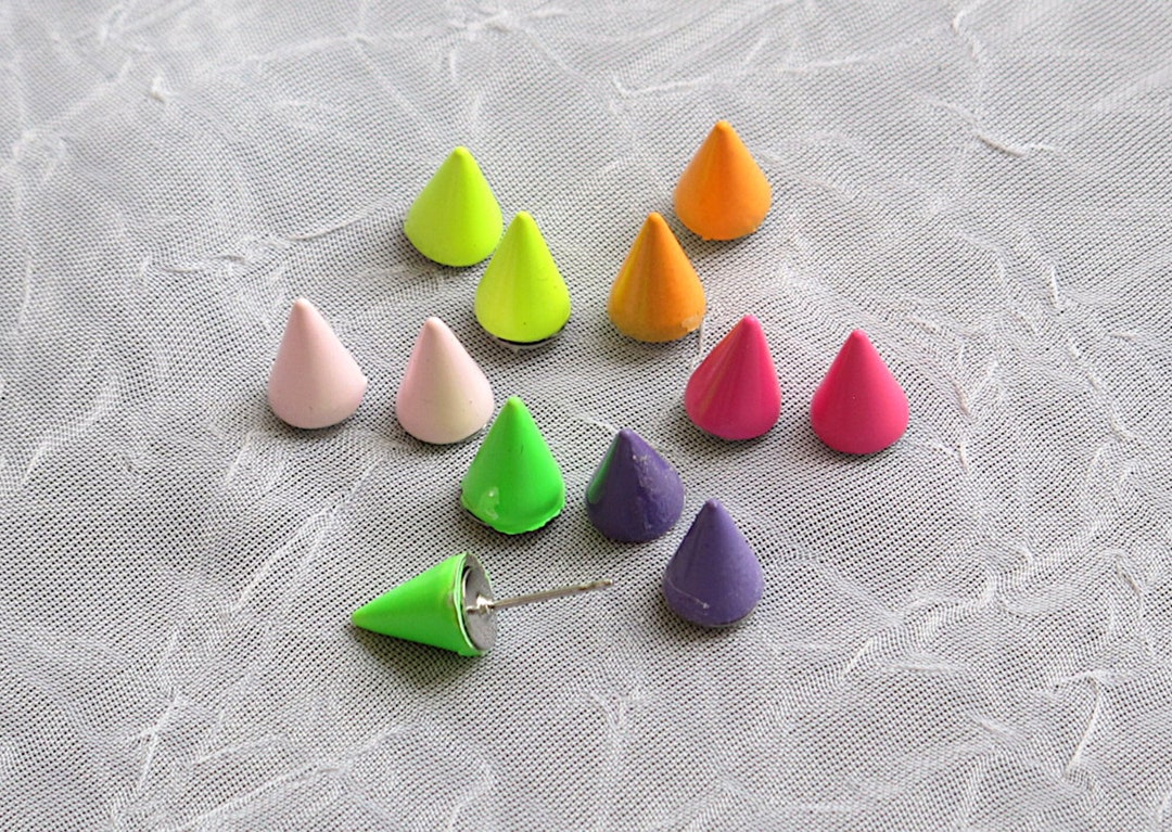 Neon Spike Stud Earrings, Brat Green, Neon Yellow Pink Purple Orange ...
