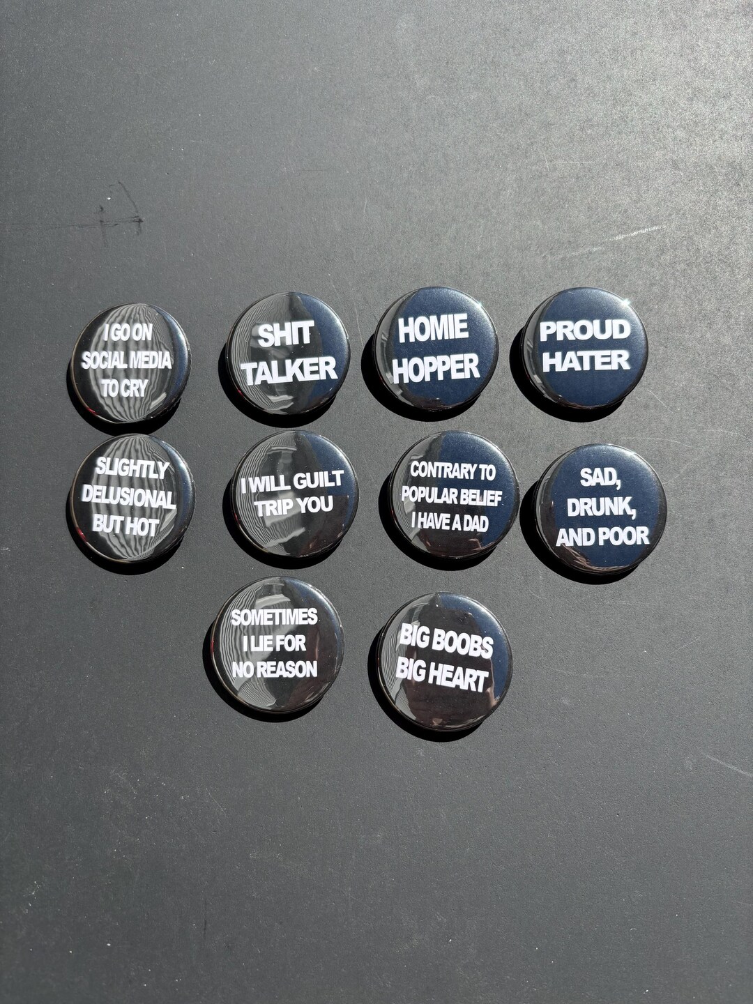 10 Pack of Funny Sayings Buttons - Etsy
