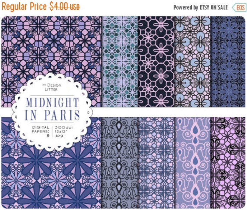 80% Until New Year - Midnight in Paris Digital Paper by City: Blue ...