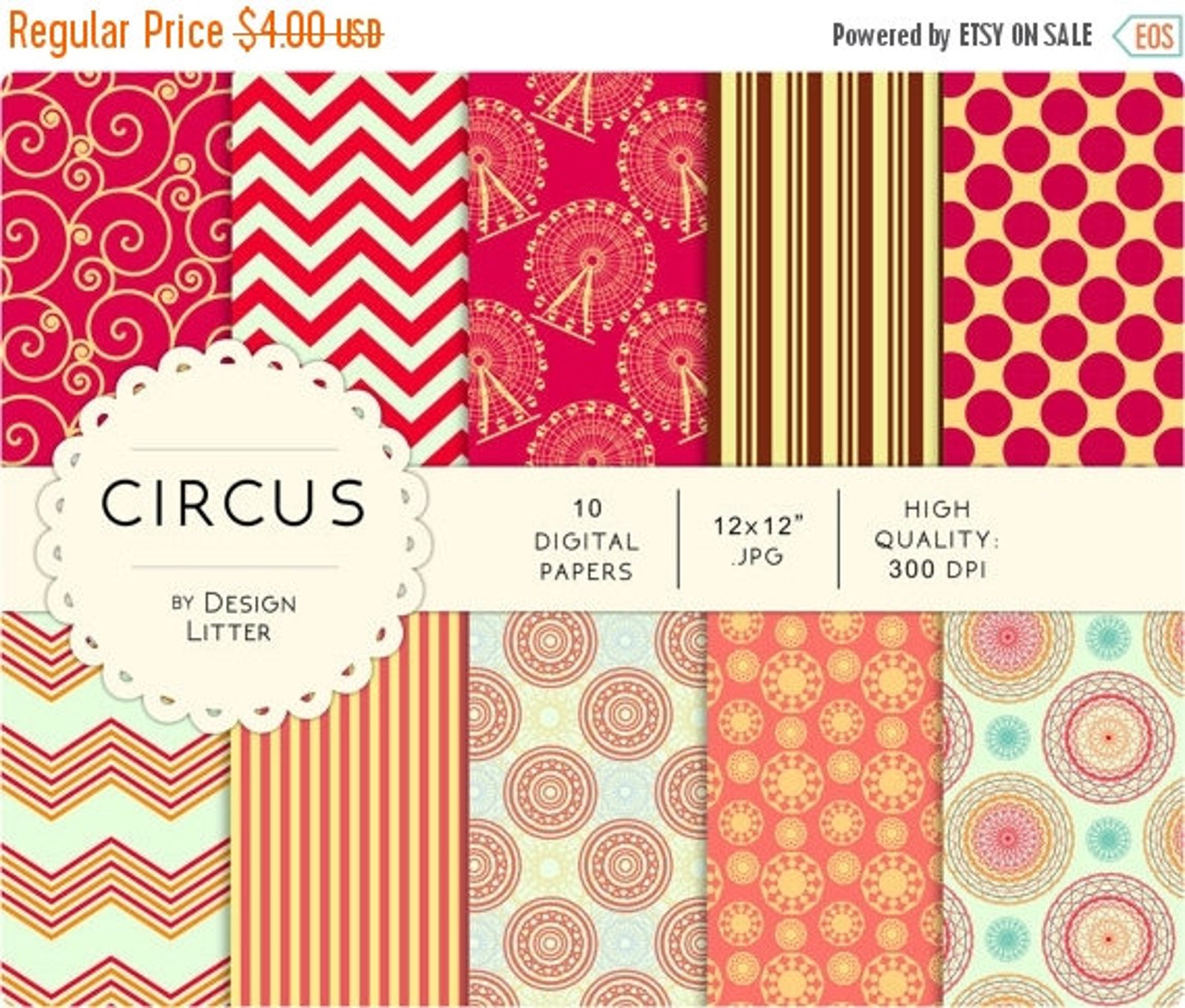 80% Until New Year Circus Digital Papers Orange Mint Ferris Wheel Party ...