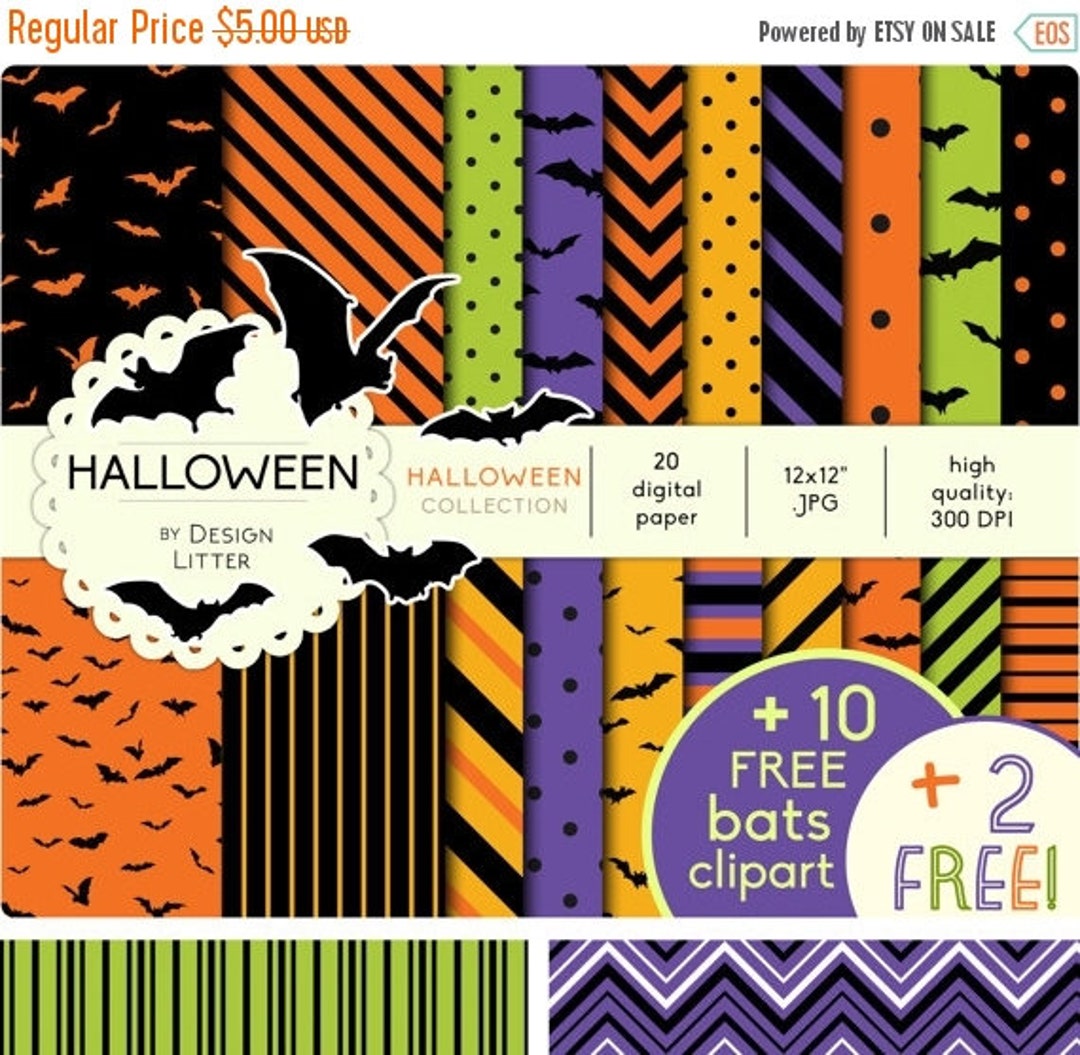 80% Until New Year - Halloween Digital Paper: Violet, Orange, Yellow ...