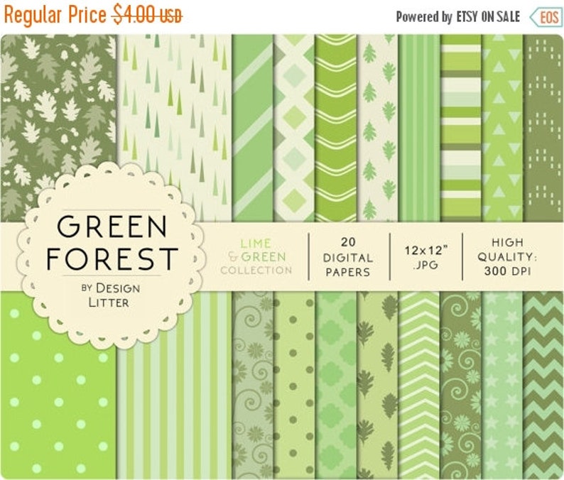 80% Until New Year Green Digital Papers Green and Lime Colors ...