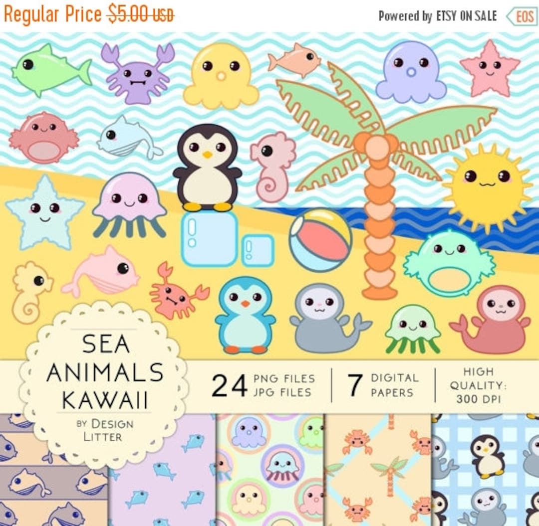 Kawaii Sea Animals Jars Cute Sea Creatures Kawaii Sticker Pack | Dessi