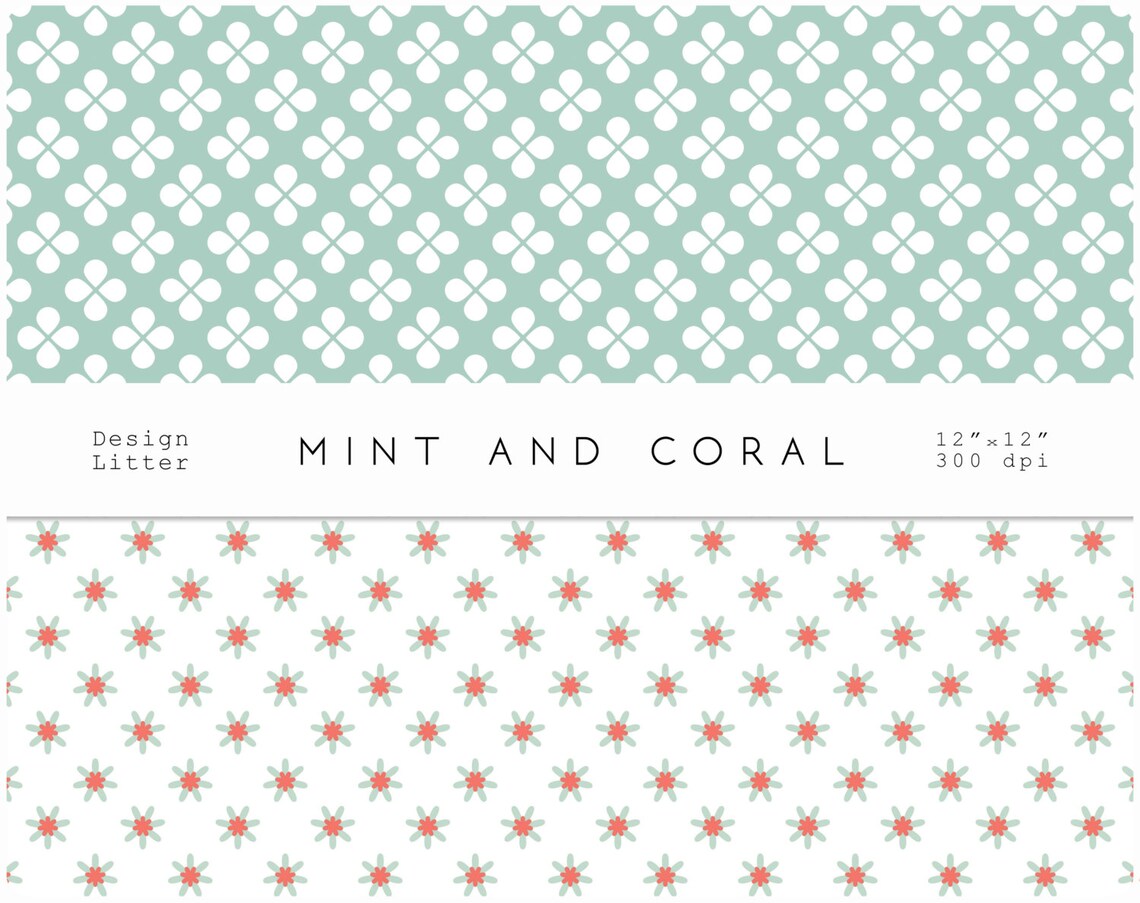 80% Until New Year - Mint and Coral Digital Paper · Mint Teal Peach for ...