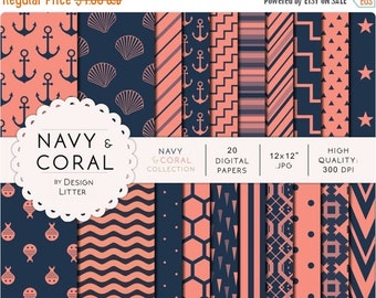 Navy Blue and Coral - Etsy
