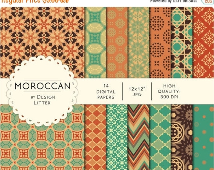 80% Until New Year Moroccan Digital Paper: Mint Ocher Orange and Teal ...