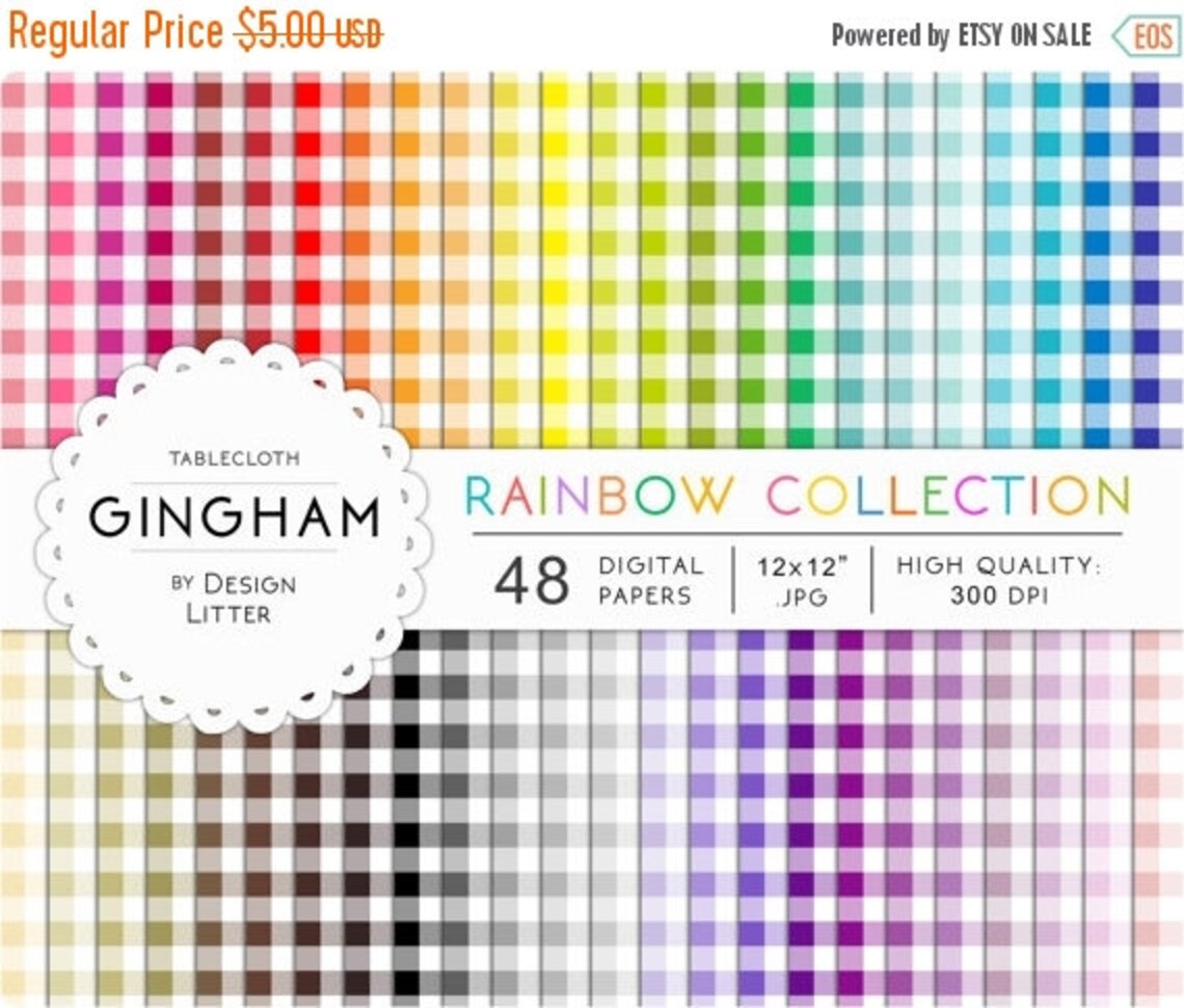 80% Until New Year Gingham Digital Paper: 48 Rainbow Gingham - Etsy