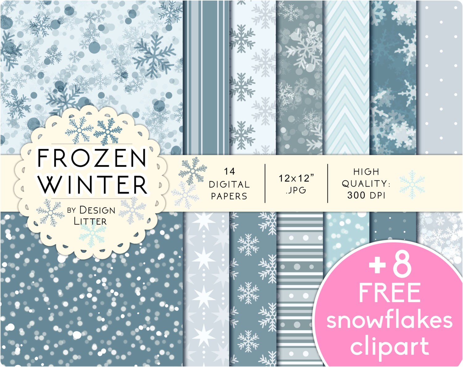 Christmas Digital Papers /8 FREE Clipart/ Background Snowflakes Clipart ...