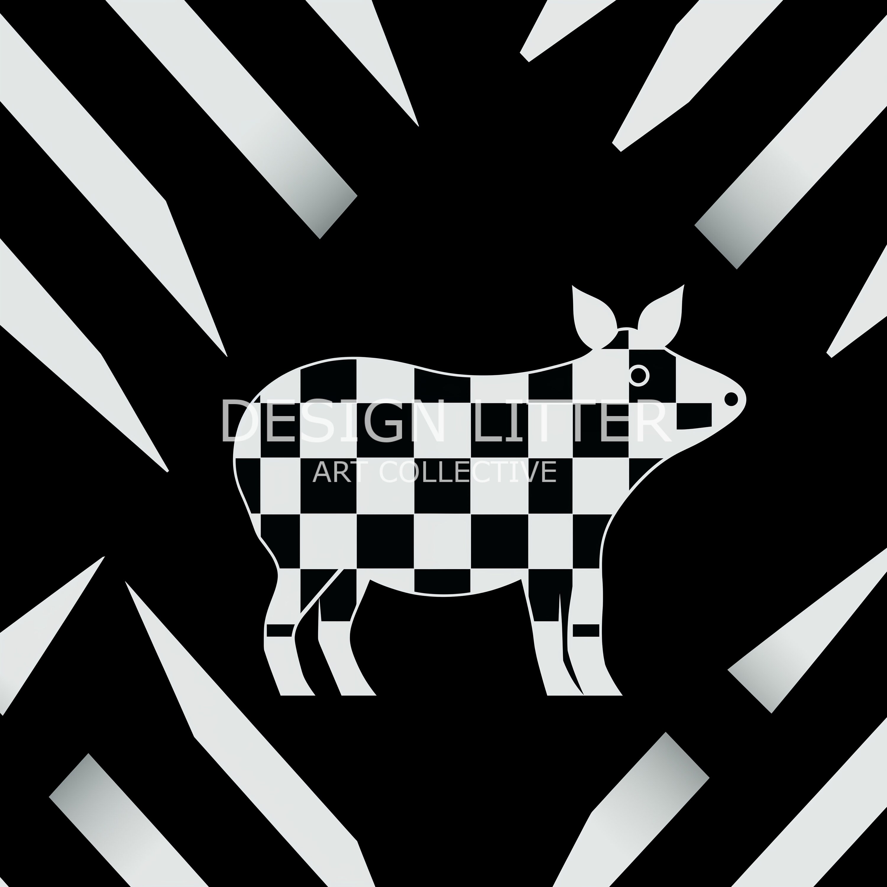Retro Geometric Wallpaper Pig-deer Concentrism, Black & White Vector ...