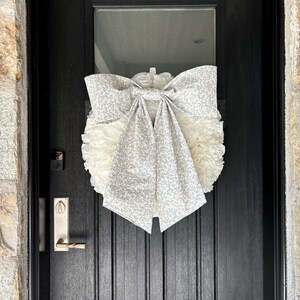 Large Gray & Blue Floral Fabric Bow - Etsy