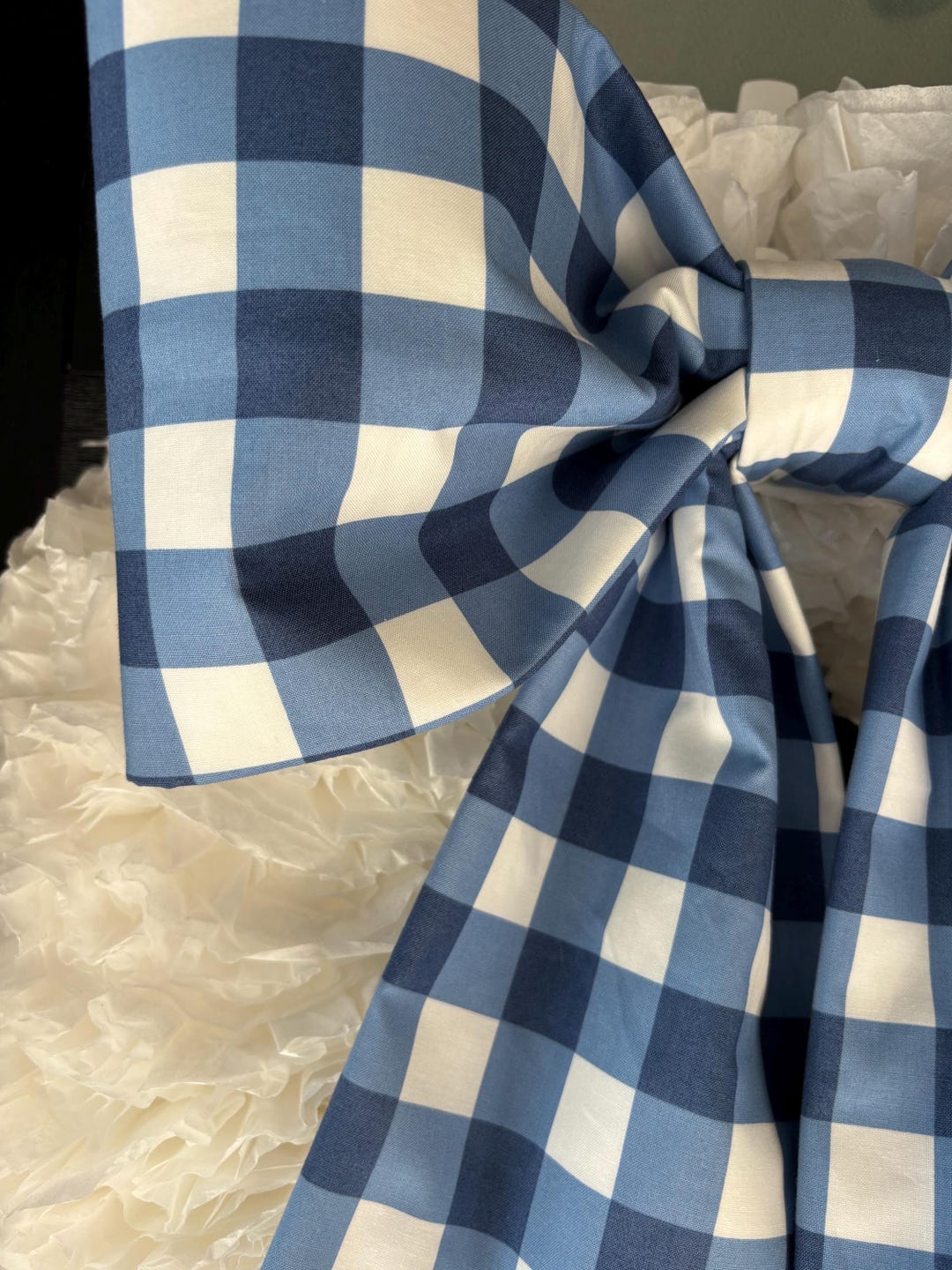 Large Blue Check Fabric Bow - Etsy