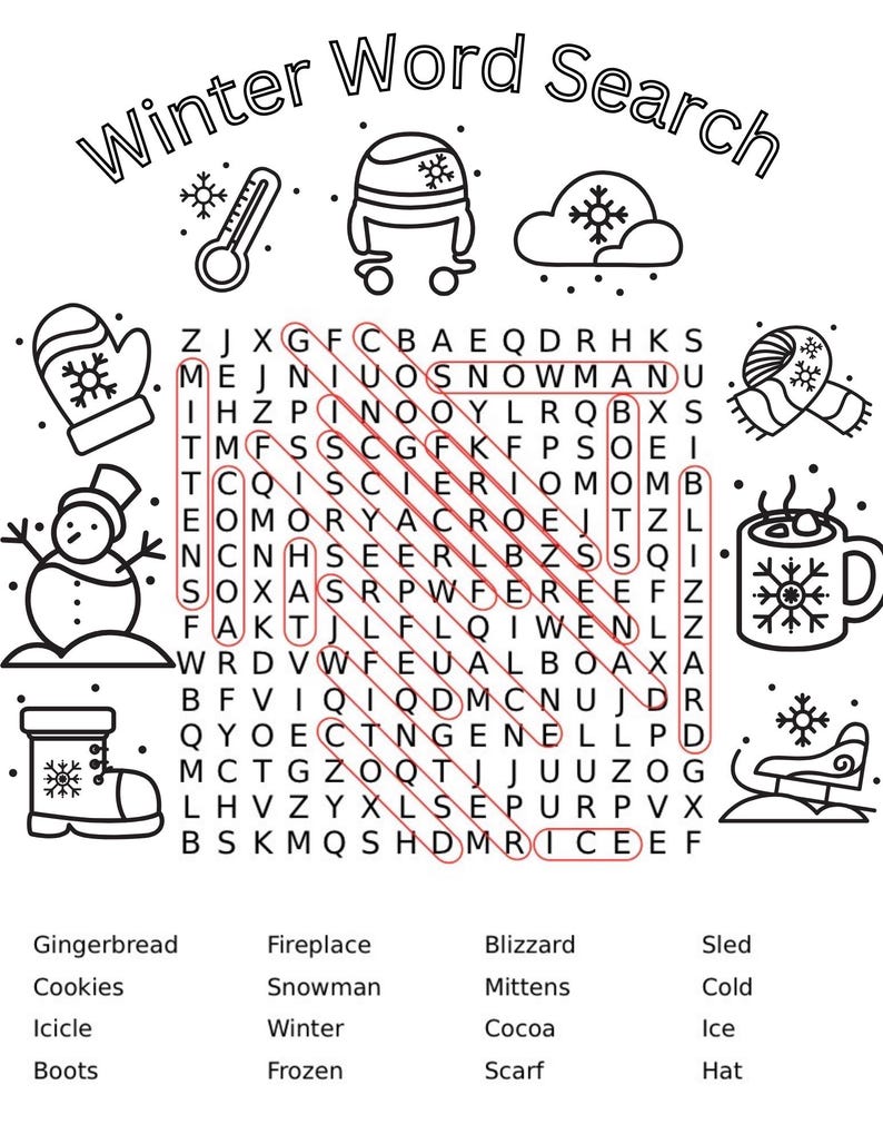 Winter Word Search Instant Download - Etsy