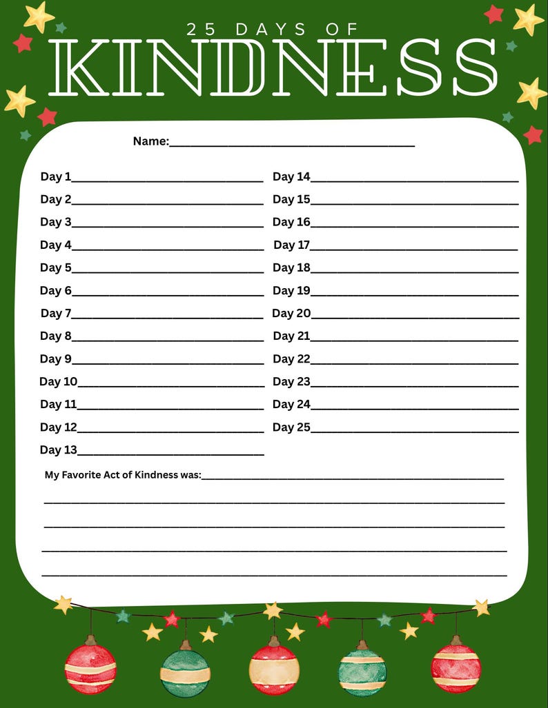 25 Days of Kindness Advent Calendar | Christmas Kindness Activities for ...