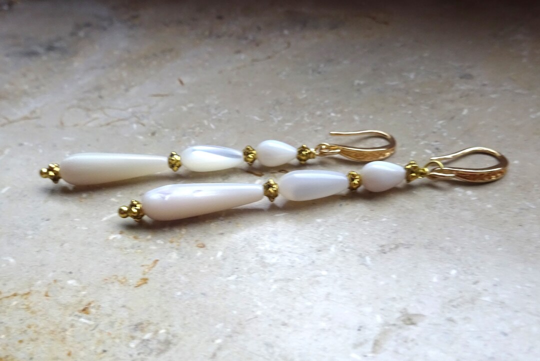 Long Narrow Earrings, Teardrop Pearls Made of Shells, Mother-of-pearl ...