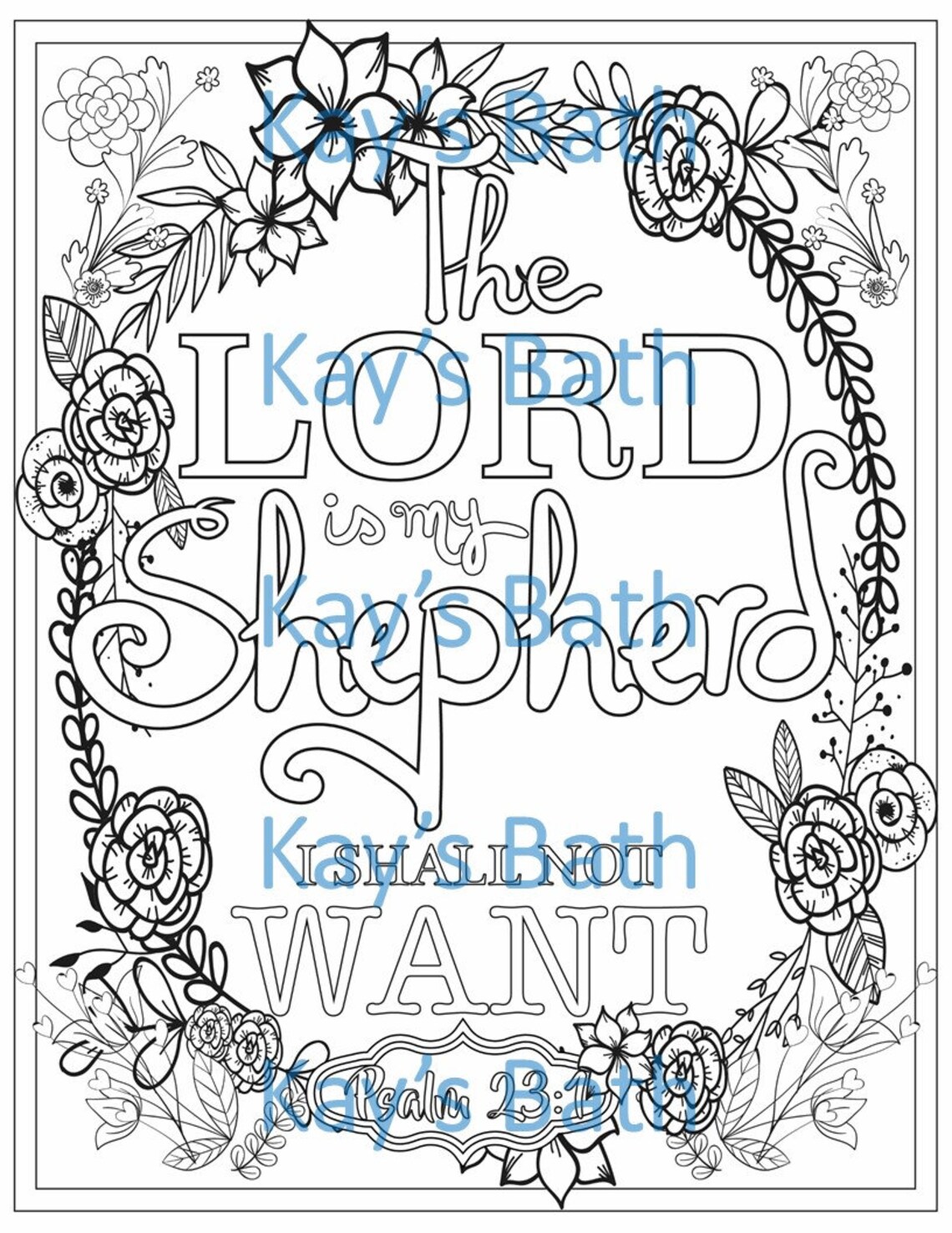 Psalm 23 Bible Verse Coloring Sheet Page for Adults, Kids, and Teens ...