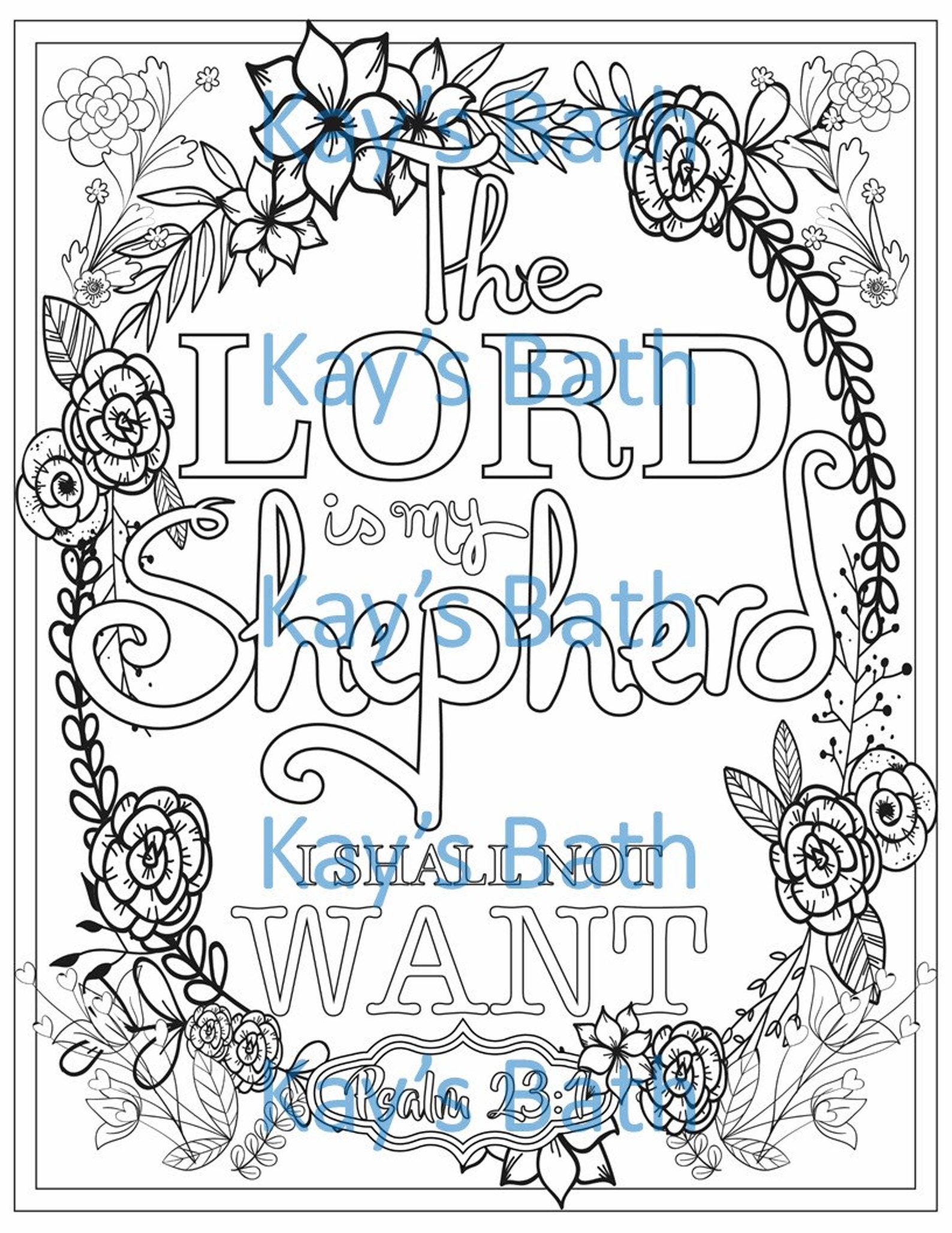 Psalm 23 Bible Verse Coloring Sheet Page for Adults, Kids, and Teens ...
