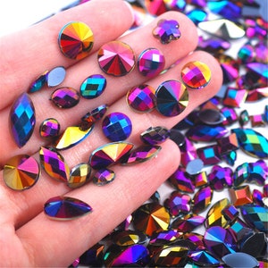 500pcs Mixed Shape Mixed Size Acrylic Crystal AB Color 3D Flatback ...