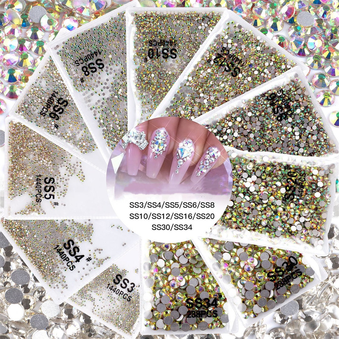 SS3-SS34 3D Flat Bottom Round White/ab Sparkling Glass Crystal Nail ...