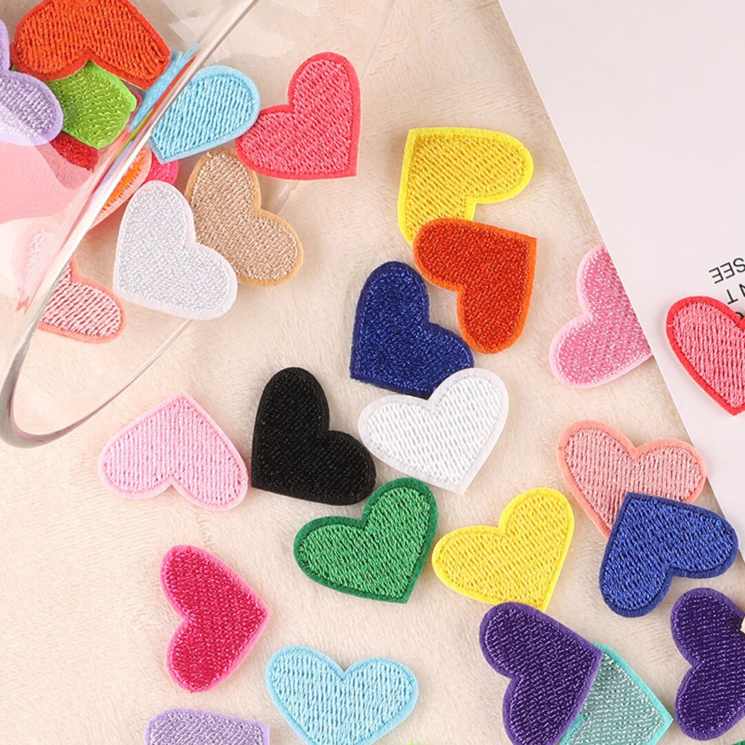 20PCS 2x2.6cm Embroidered Heart Shape Iron on Patchmulti Color Self ...