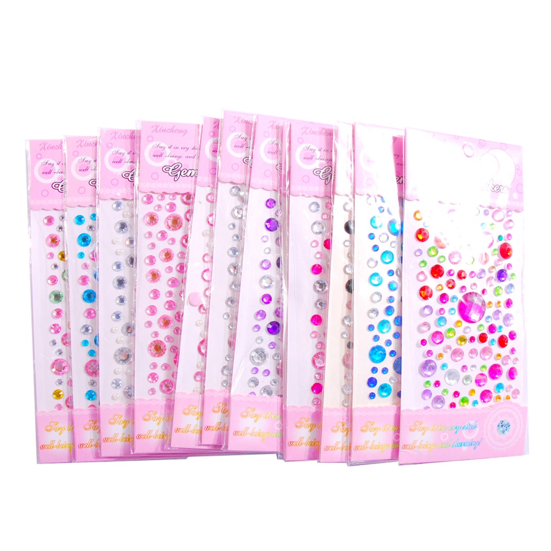 12 Styles 3D Gem Stickers Round Rhinestone Crystal Stickers Phone PC ...