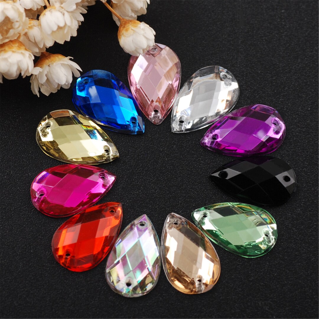 200 Pcs/813mm Teardrop Raindrop Shape Acrylic Sewing Colorful Crystal ...