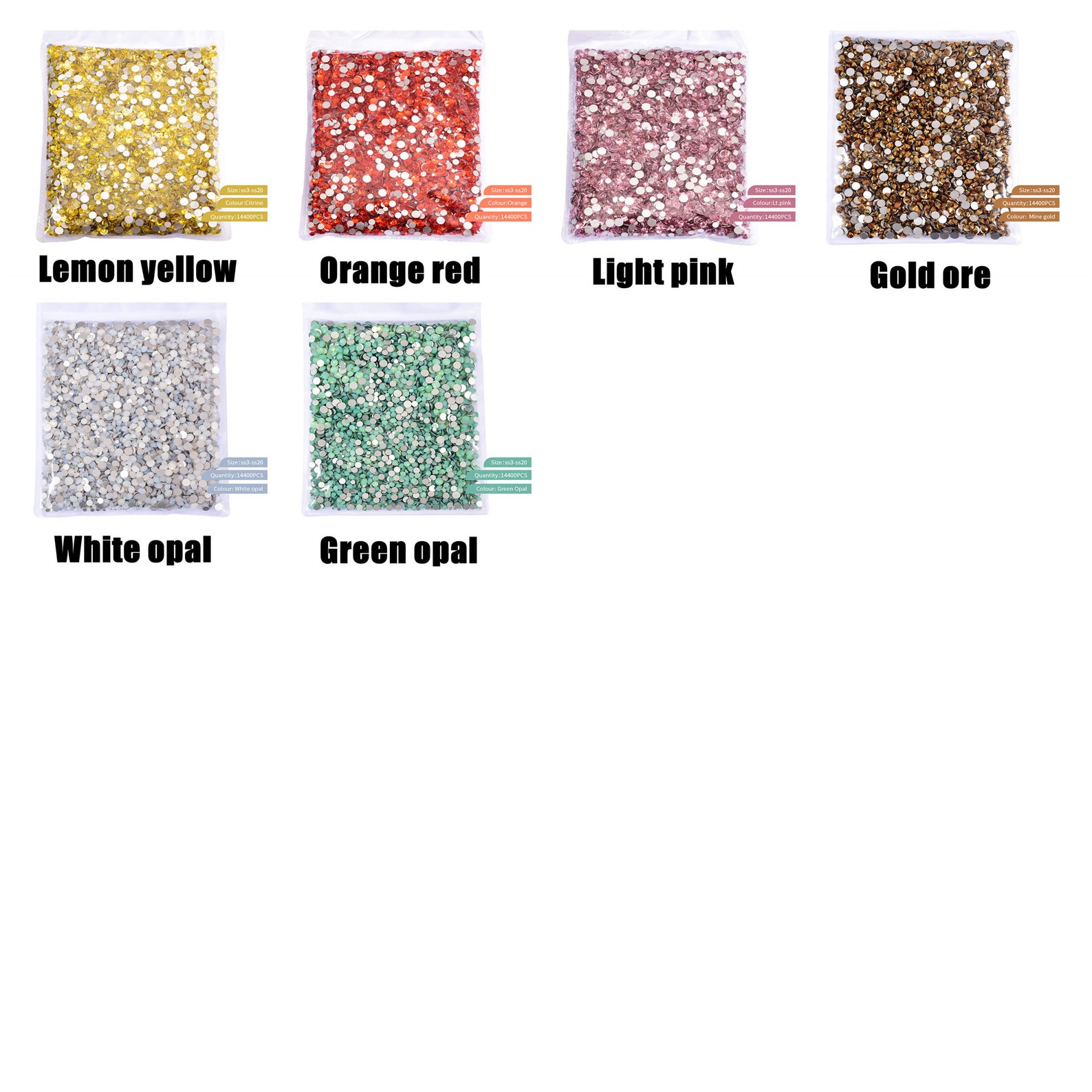 14400pcs/bulk Package Wholesale，mixed Sizes SS3-SS20 Glass Crystal ...