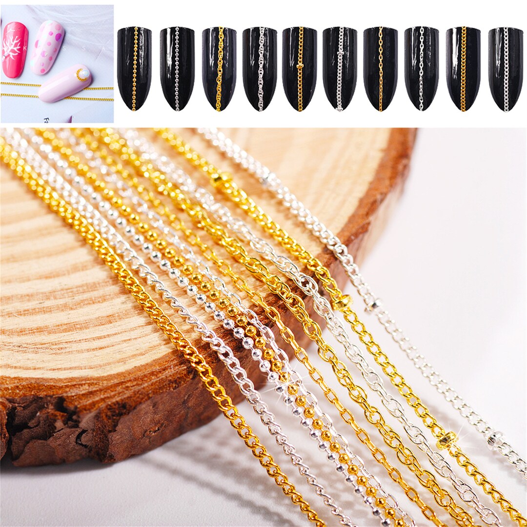 50cm/1bag 3D Gold/silver Metal Nail Art Chains 10 Style Metal Punk ...