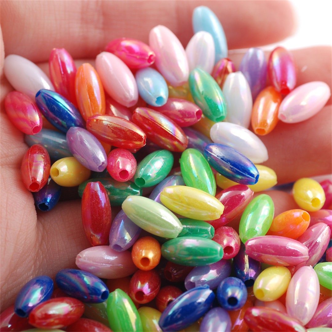 200PCS 6x12mm Oval Acrylic Rice Beads 11color Centre Drilled Hole Beads ...