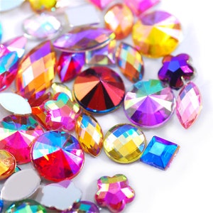 500pcs Mixed Shape Mixed Size Acrylic Crystal AB Color 3D Flatback ...