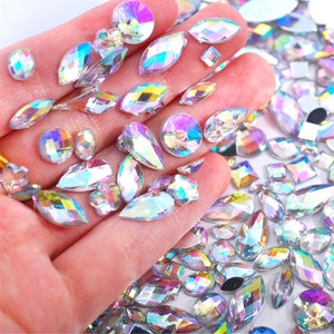 500pcs Mixed Shape Mixed Size Acrylic Crystal AB Color 3D Flatback ...