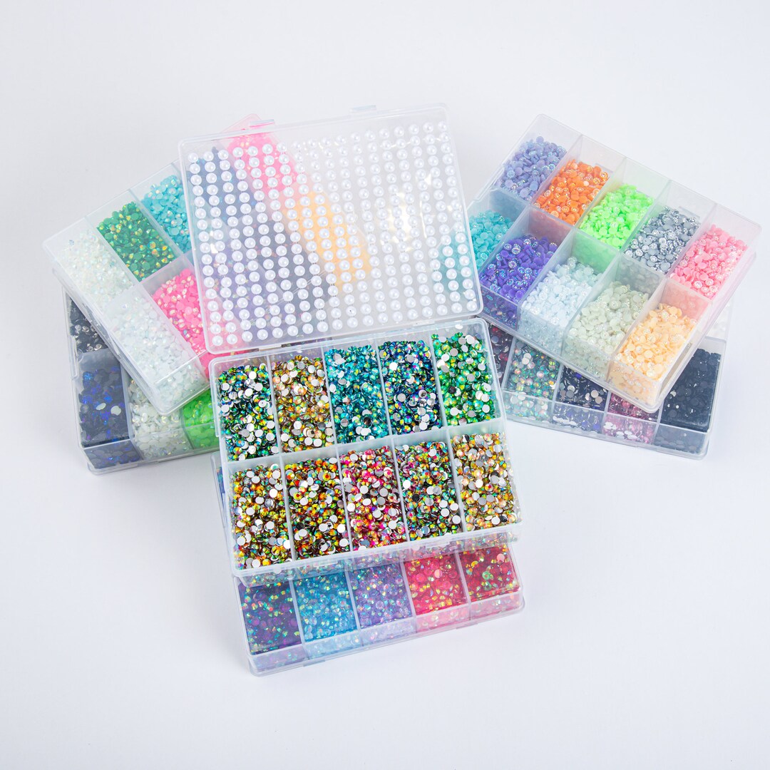 Box-packed Resin Rhinestone With Pearl Sticker Decoration Set 10 Colors ...
