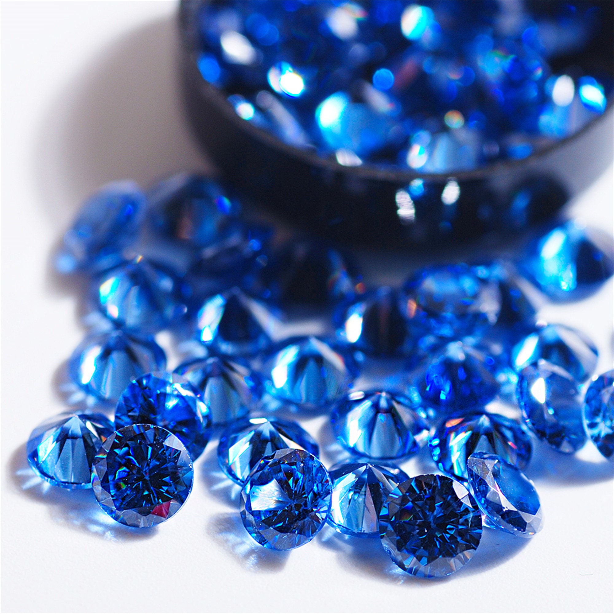 50PCS/100PCS 3D Super Flash Round Sapphire Diamond Shape Cubic Zirconia ...