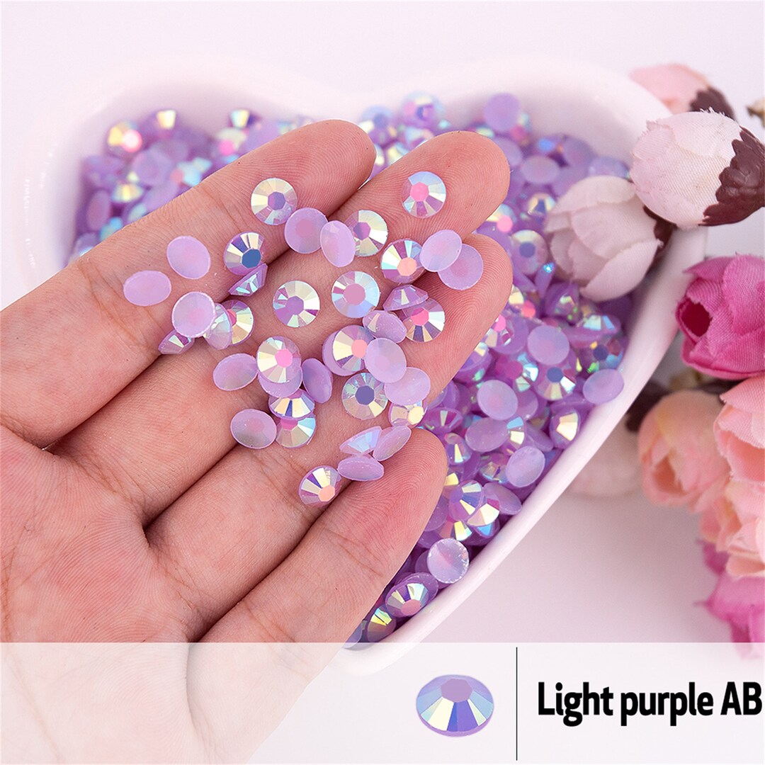 Light Purple AB Flat Bottom Round Jelly AB Resin Crystal Gemstone Nail ...