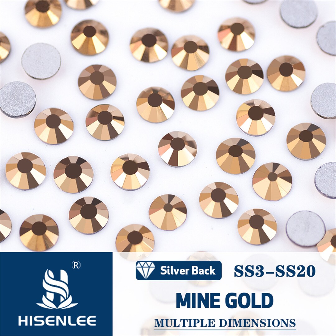 All Sizes SS3-SS20 Mine Gold Glass Rhinestones Glitters Nail Art Gems ...