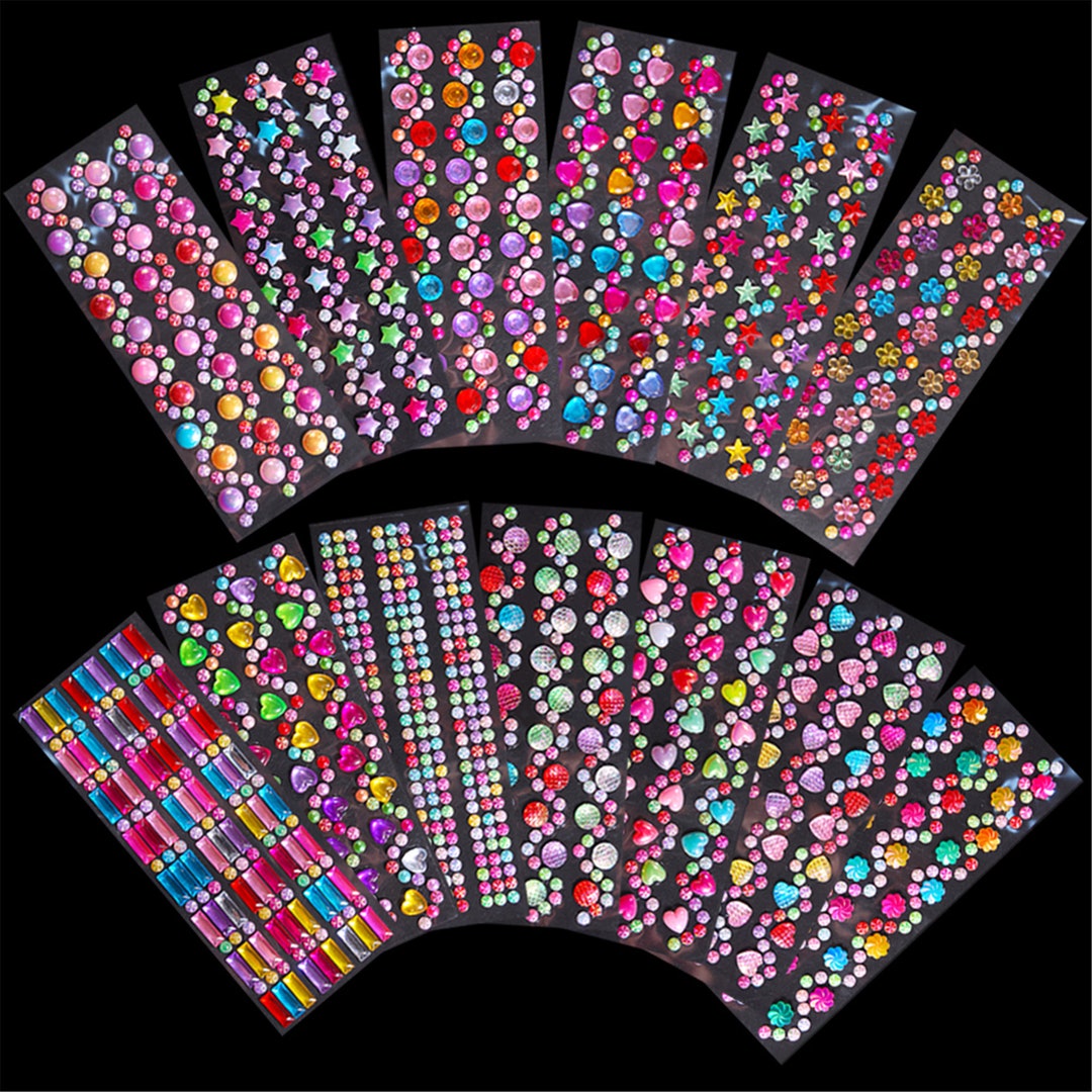 2 Sheets Colorful Acrylic Rhinestone Crystal Decoration 3D Stickers ...