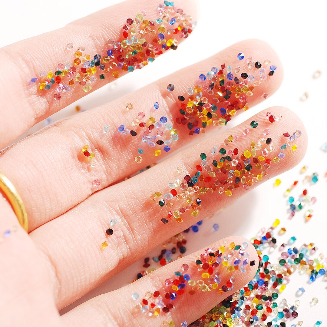 1.1mm 3D Sparkling Glass Crystal Gemstone Mini Nail Art 38colors Pixie ...