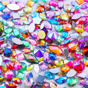 500pcs Mixed Shape Mixed Size Acrylic Crystal AB Color 3D Flatback ...