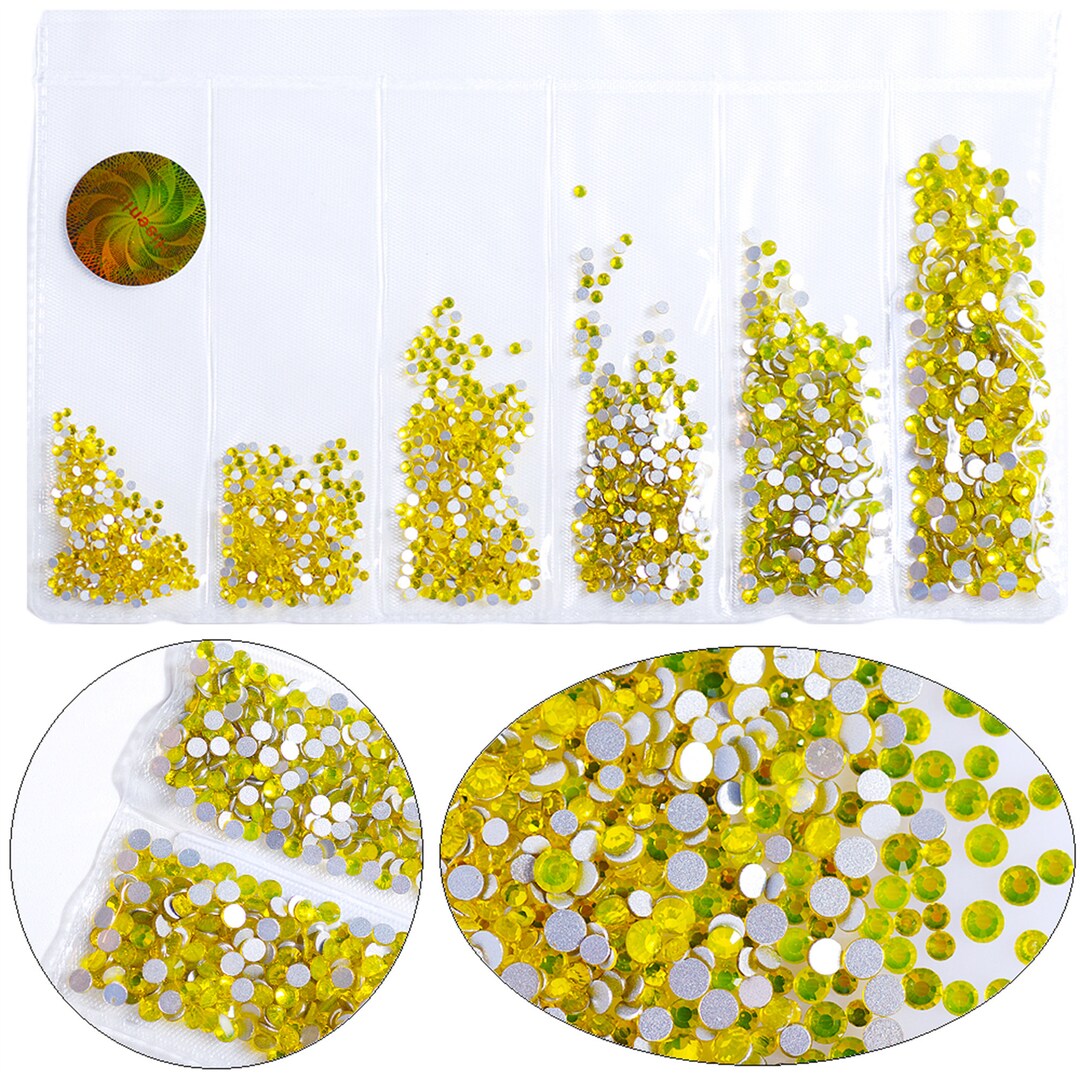 SS3-SS10 Mix Lemon Yellow Flat Bottom Glittering Round Glass Crystal ...