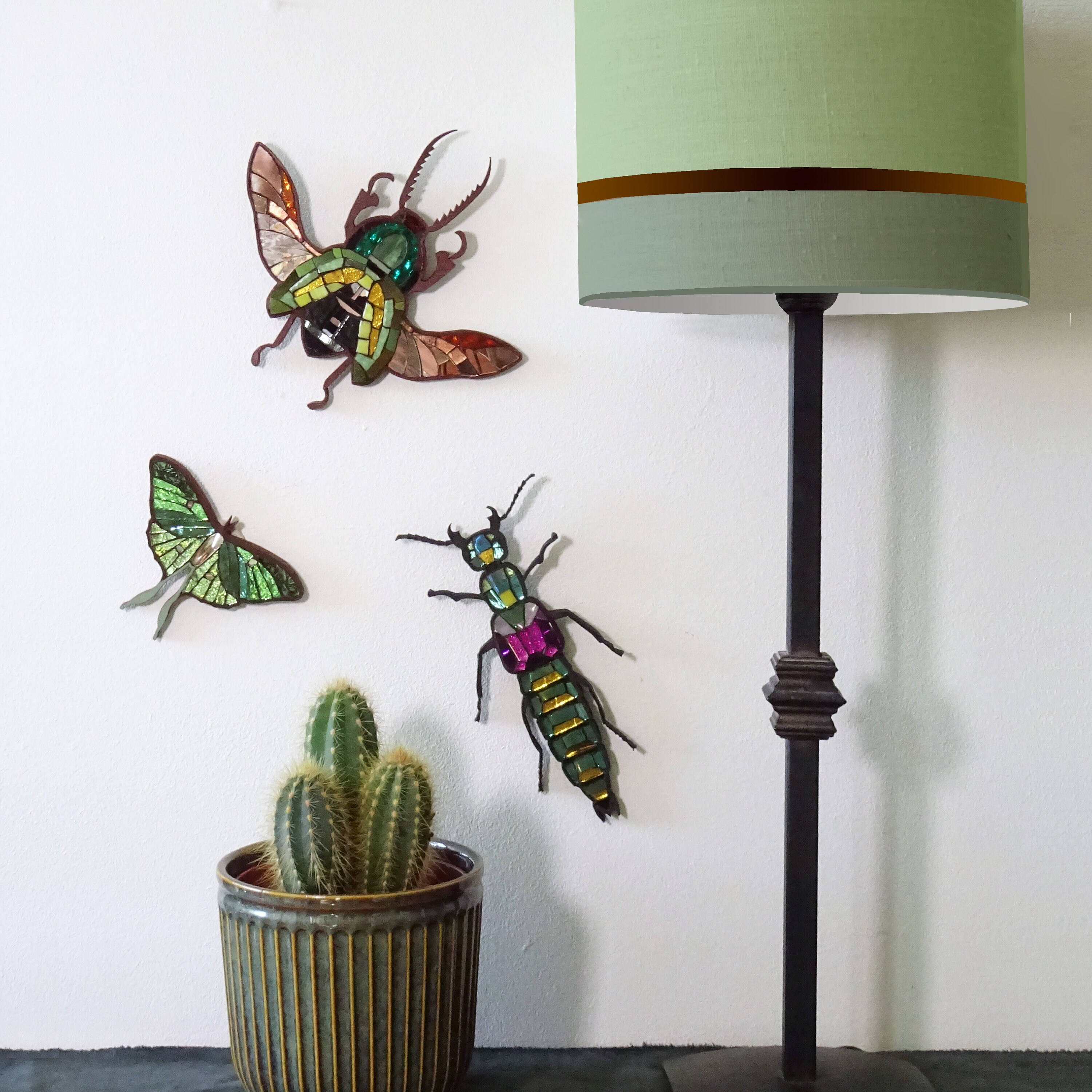 Insect Decor Original Phanolinus Auratus Bug Glass and Plywood Mosaic ...