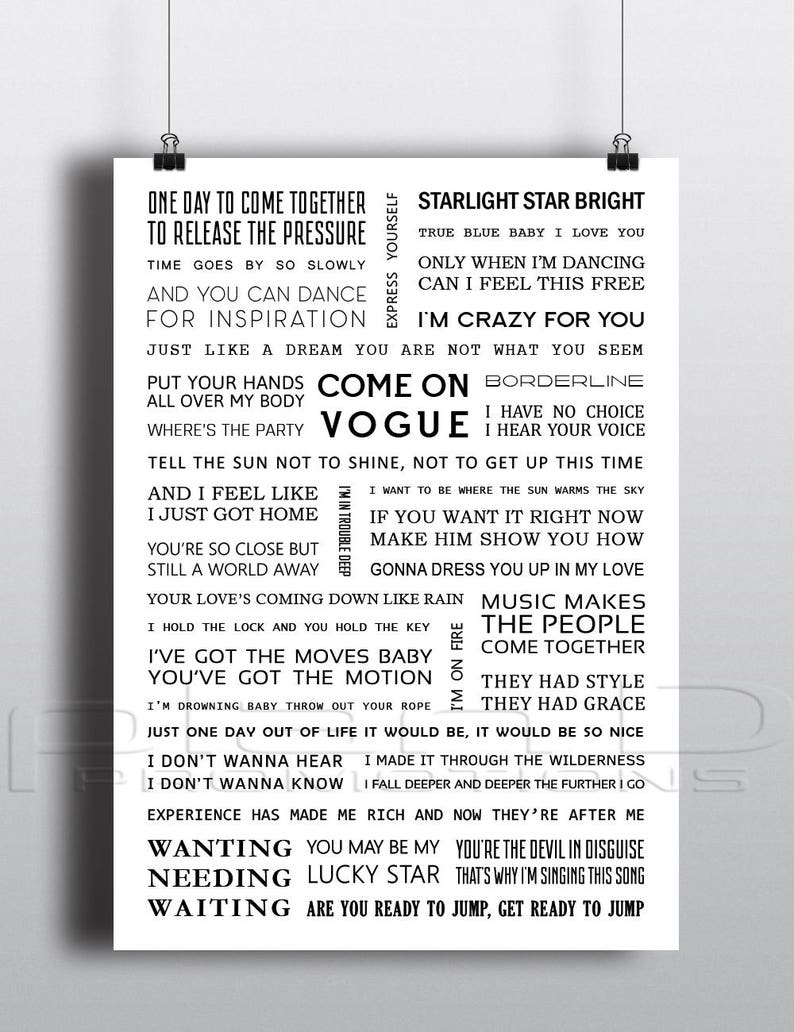 Madonna Song Lyrics Poster A3 Size - Etsy