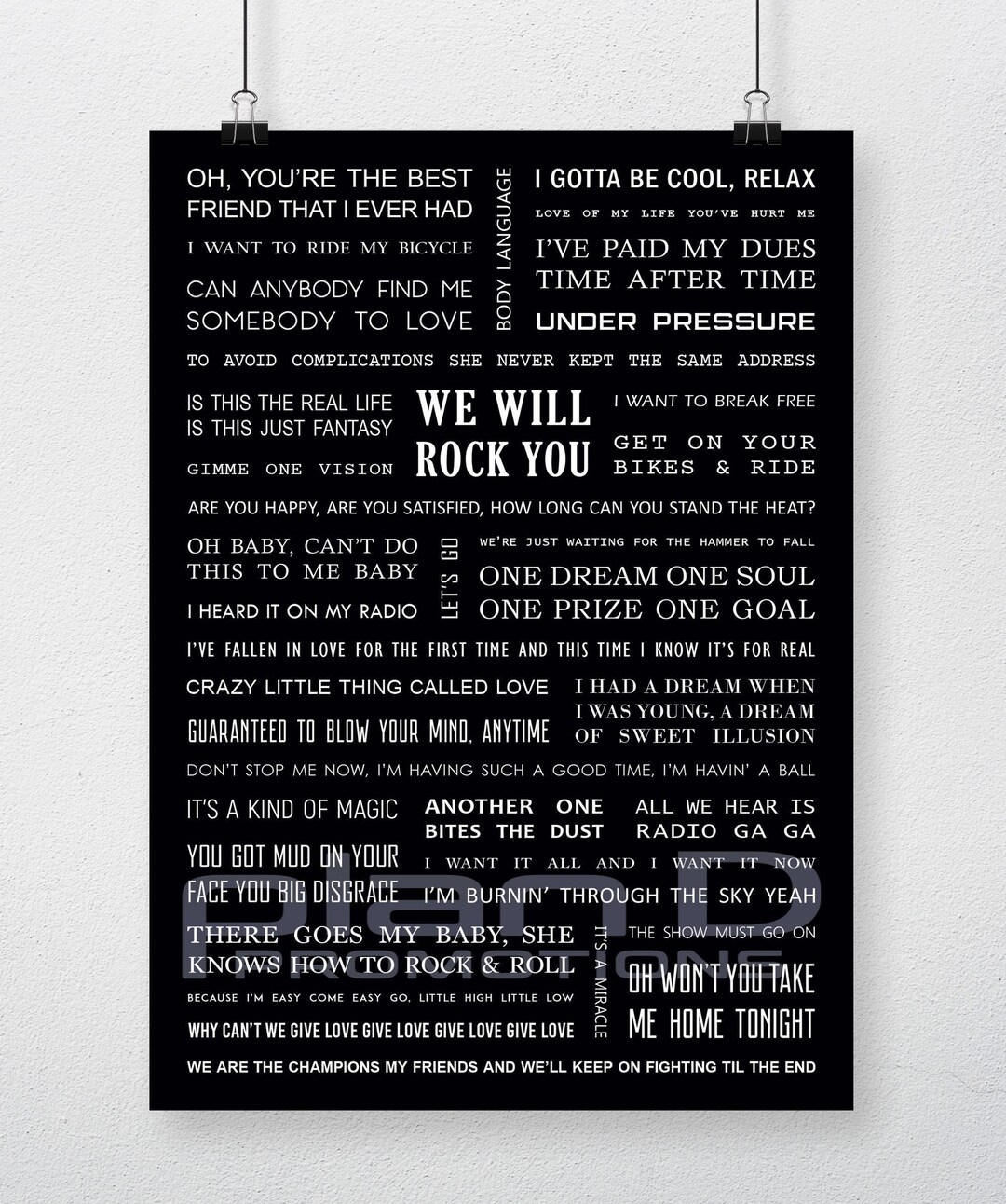 Queen Song Lyrics Poster A4 & US Letter - Etsy Australia