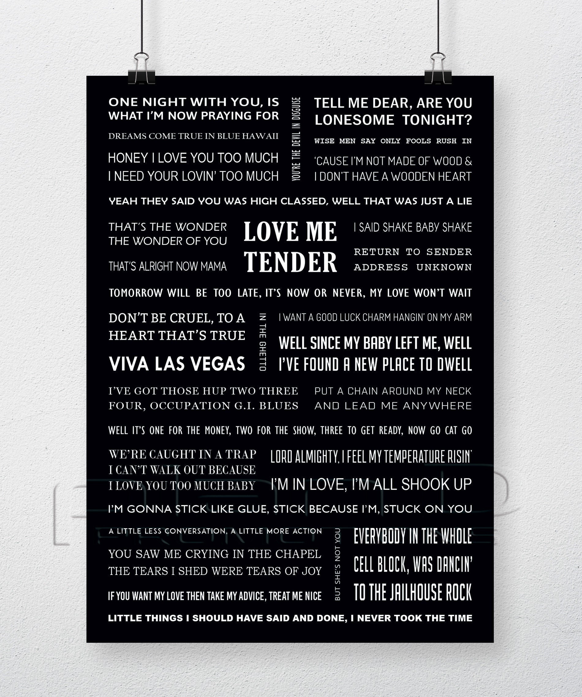 ELVIS Song Lyrics Poster A3 - Etsy