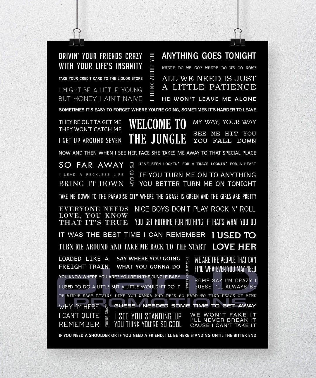 A4 Guns N' Roses Lyrics Poster : Appetite & Lies - Etsy