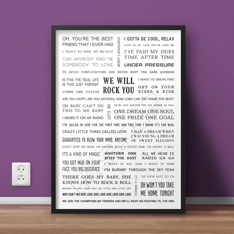 Queen Song Lyrics Poster A4 & US Letter - Etsy Australia