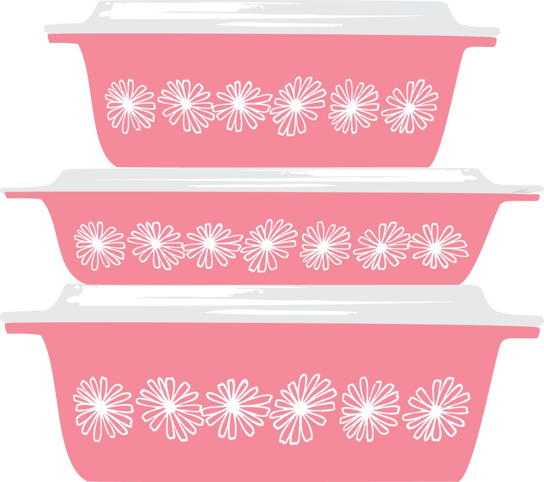 Pyrex Art File (.svg) Stacked Space Savers Casserole Dishes Pink Daisy ...